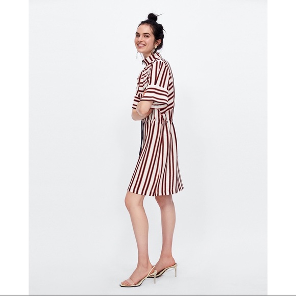 Zara | Dresses | Zara Striped High Neck Zip Short Dress | Poshmark